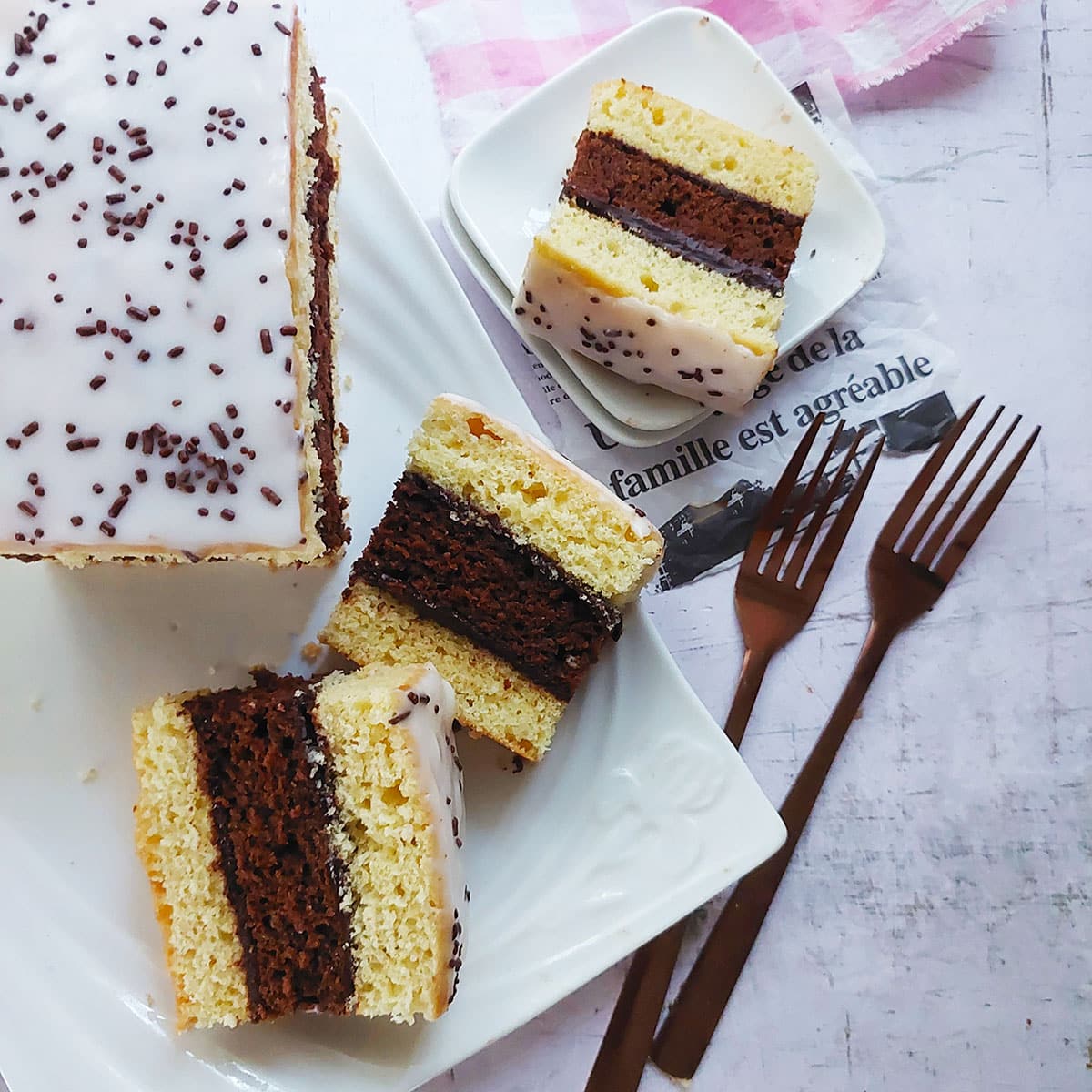 Chocolate and Vanilla Neapolitan Cake ⋆ The Gardening Foodie