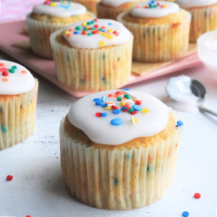 Easy Funfetti Cupcakes with 2-Ingredient glaze icing (no butter)